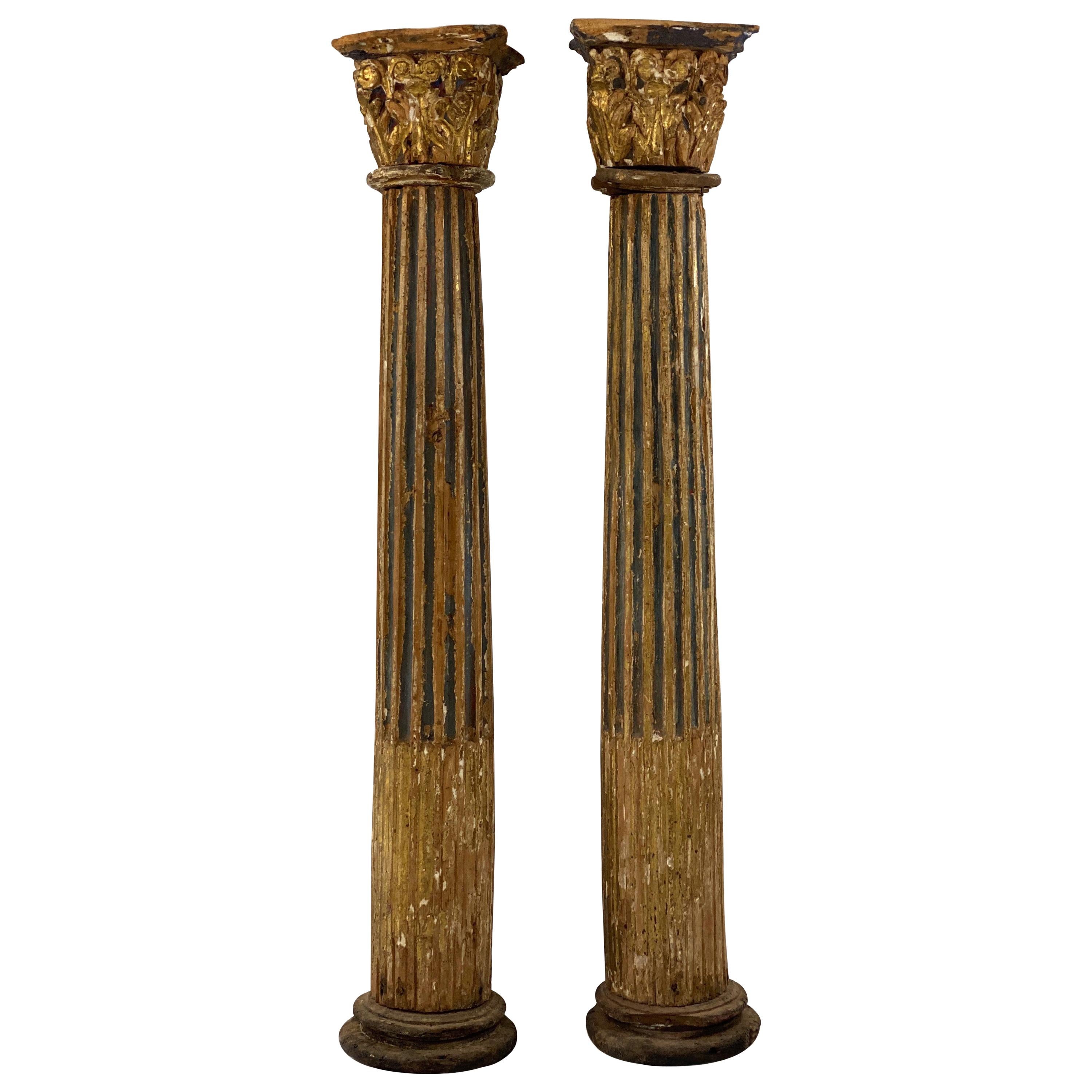 Pair of 18th Century Italian Giltwood and Painted Columns at 1stDibs