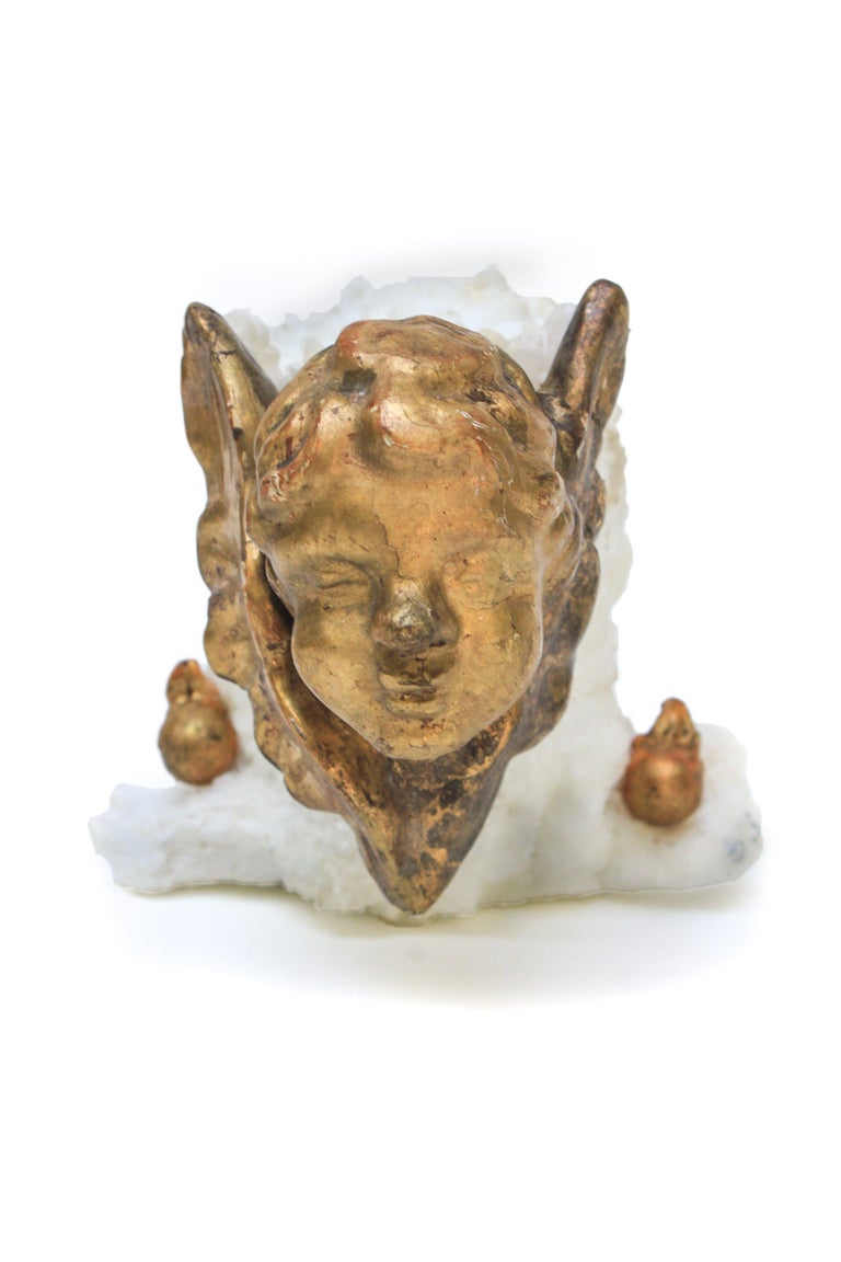 Pair of 18th Century Italian Gold Leaf Angels on Aragonite with Baroque ...