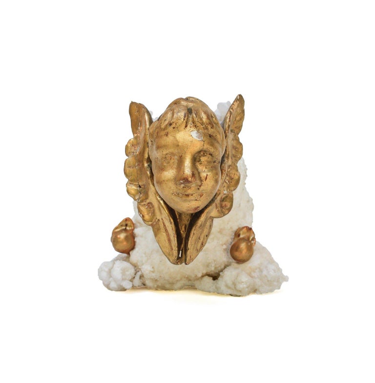 Pair of 18th Century Italian Gold Leaf Angels on Aragonite with Baroque ...