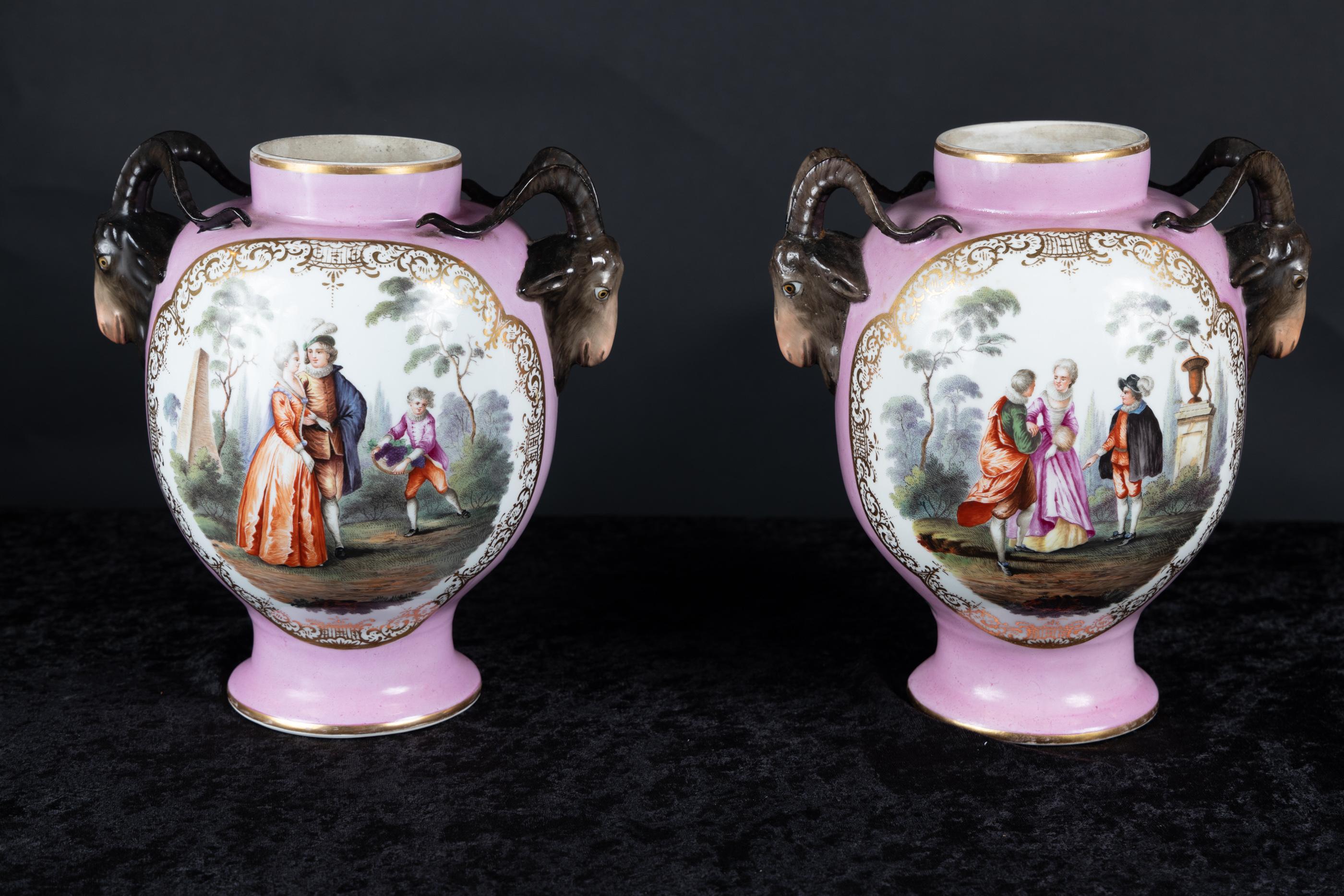 Pair of 18th Century Meissen Porcelain Pale Pink Footed Vases For Sale ...