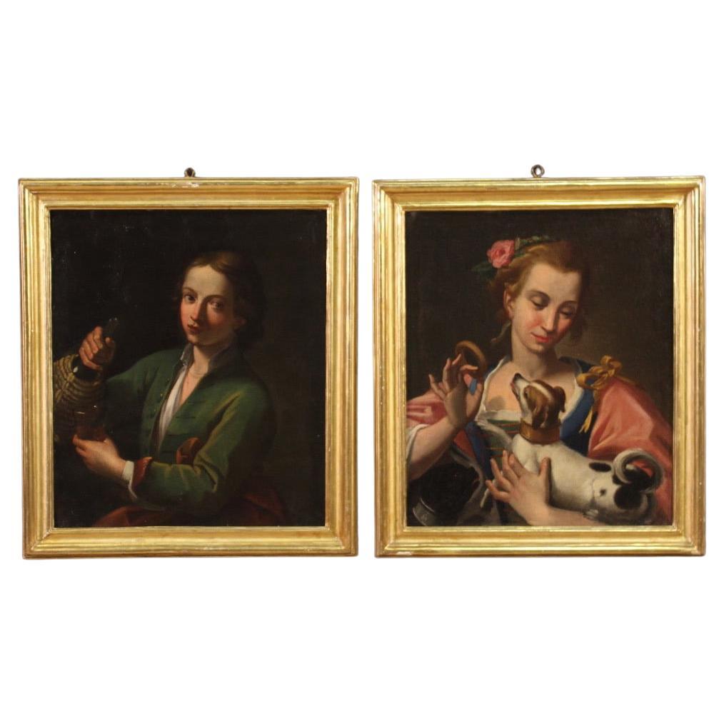 Pair of 18th Century Oil on Canvas Italian Antique Portraits Paintings ...