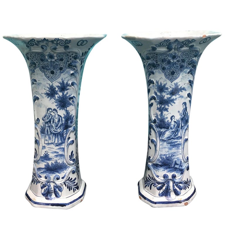 Pair of 18th Century Soft Glazed Delft Vases, Marked JV at 1stDibs | jv ...