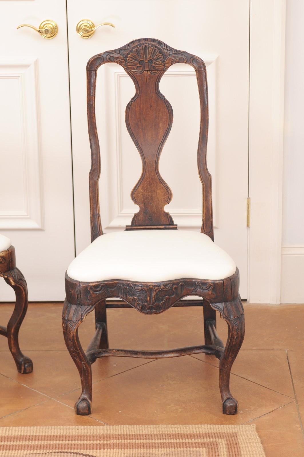 Pair of 18th Century Swedish Rococo Walnut Side Chairs For Sale at 1stDibs