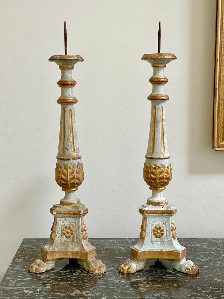 Pair of 18th Century Tuscan Italian Pricket Sticks For Sale at 1stDibs