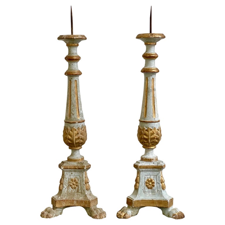 Pair of 18th Century Tuscan Italian Pricket Sticks For Sale at 1stDibs