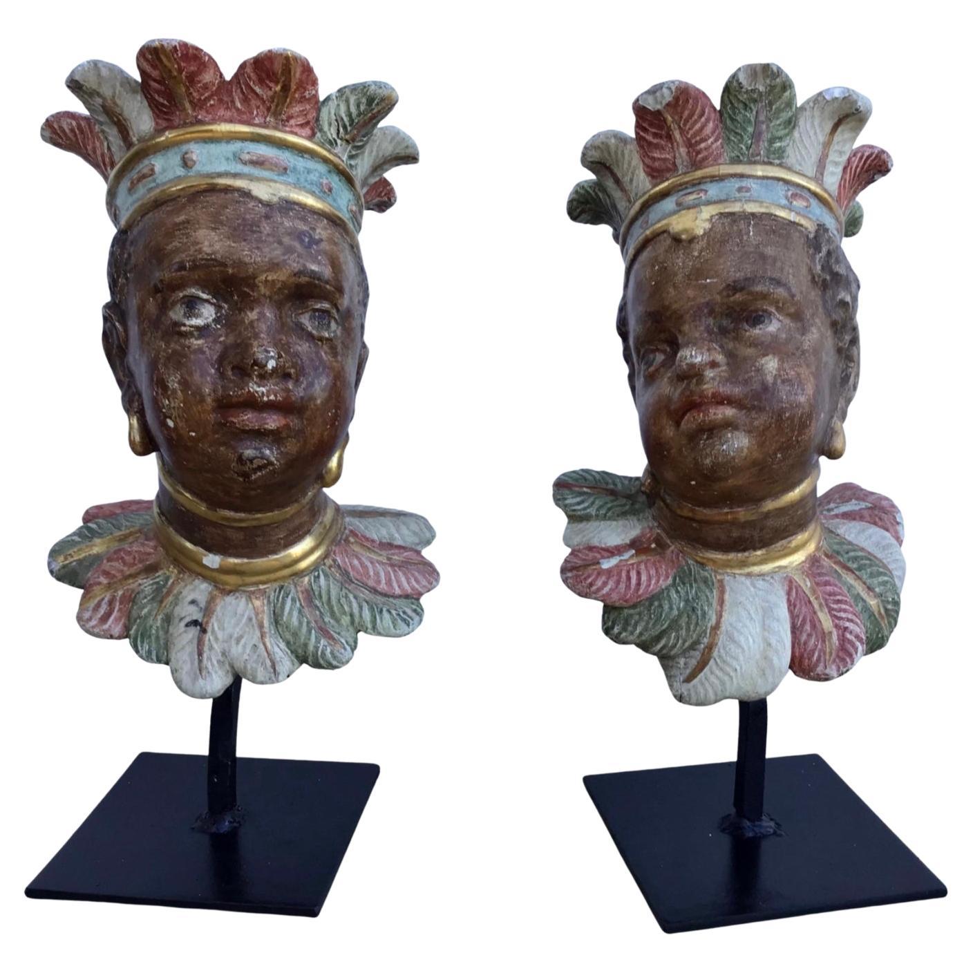 Pair of 18th Century Venetian Rococo Polychromed Nubian Heads at 1stDibs