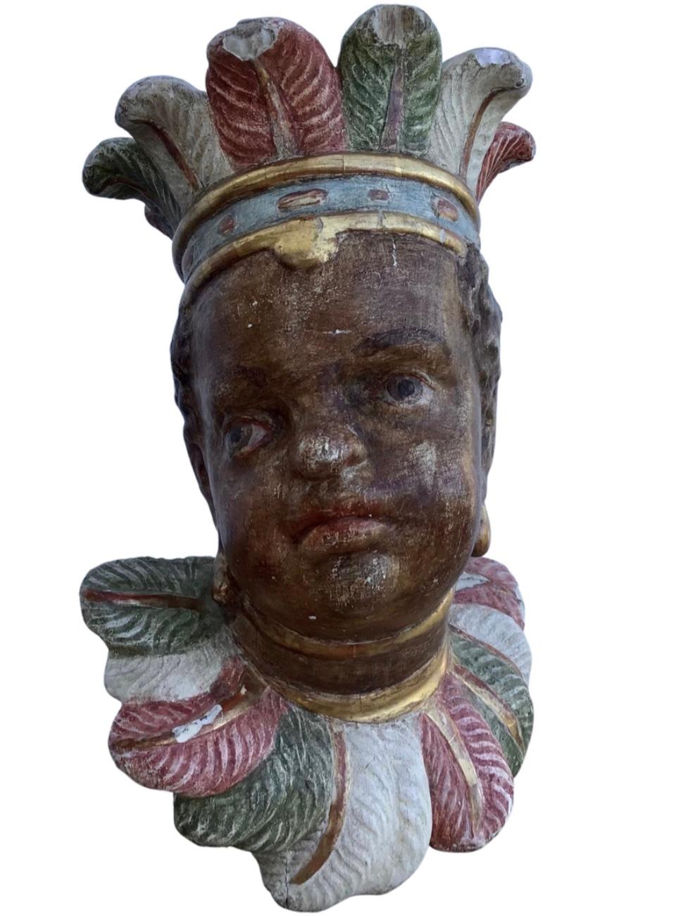 Pair of 18th Century Venetian Rococo Polychromed Nubian Heads at 1stDibs