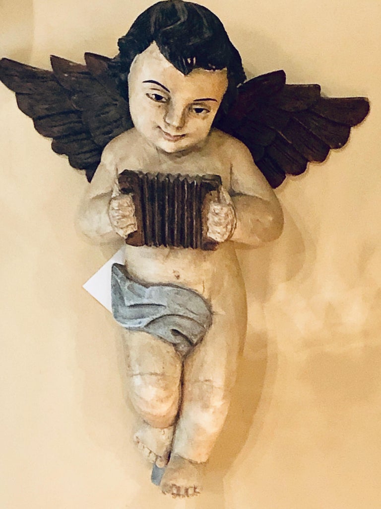 Pair of 19th-20th Century Continental Painted Antique Winged Babies or ...