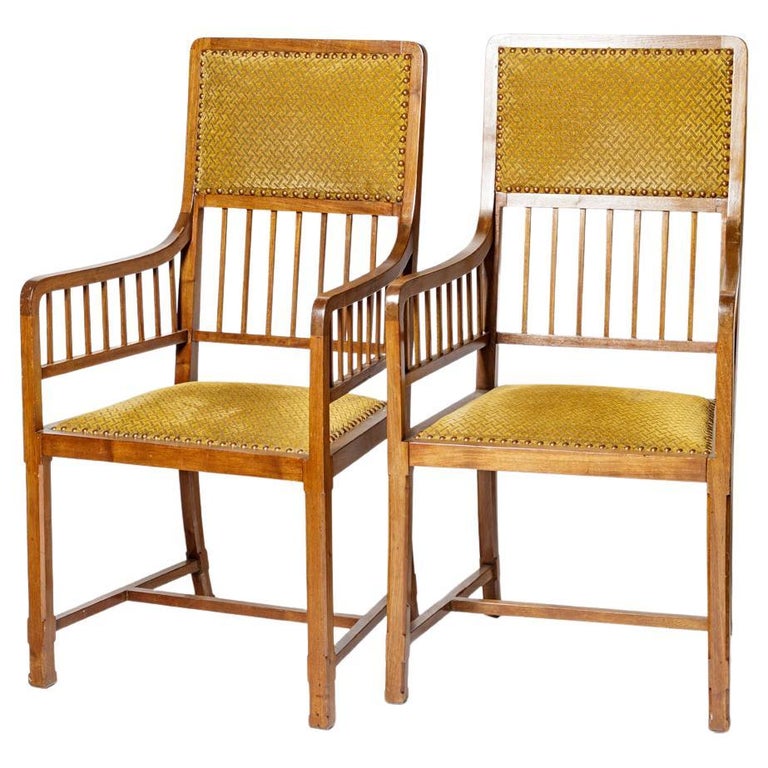 Pair of 1900 Art Deco Jugendstil Wood and Fabric Original Armchairs ...