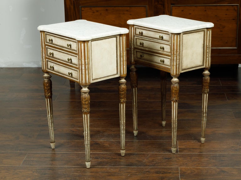 Pair of 1900s French Neoclassical Style Painted and Gilt Wood Bedside ...