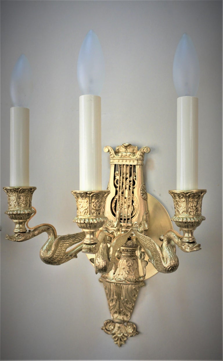 Pair of 1920's Empire Style Bronze Swan Arms Wall Sconces For Sale at ...