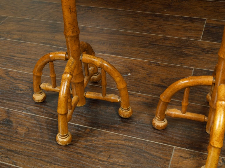 Pair of 1920s Faux Bamboo Stands with Octagonal Rattan Tops and ...