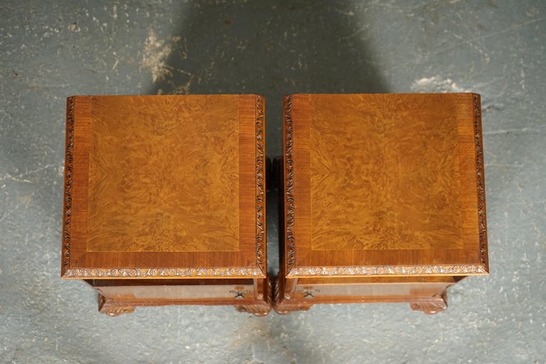 PAIR OF 1920'S HARRODS LONDON ART DECO BURR WALNUT BEDSIDE TABLE ...