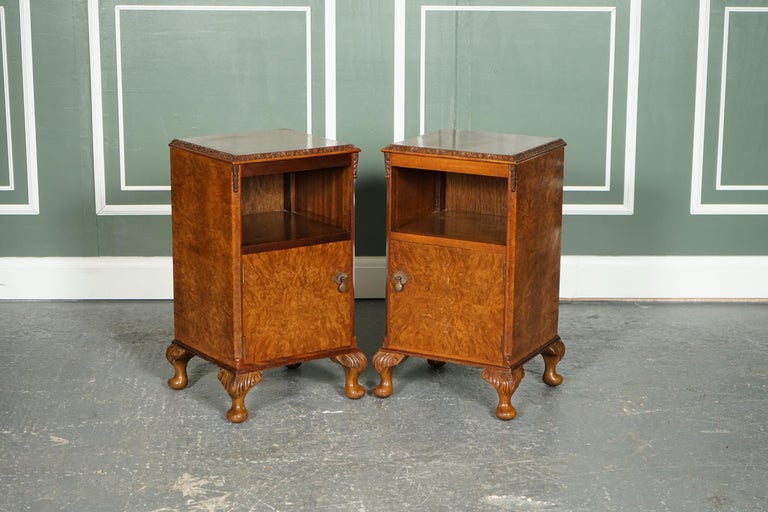 PAIR OF 1920'S HARRODS LONDON ART DECO BURR WALNUT BEDSIDE TABLE ...
