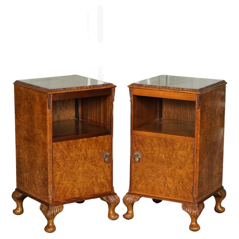 PAIR OF 1920'S HARRODS LONDON ART DECO BURR WALNUT BEDSIDE TABLE ...