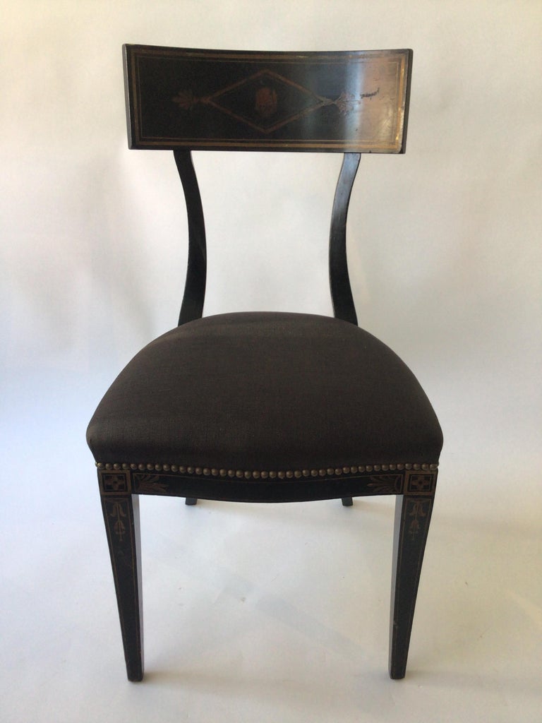 Pair of 1920s Neo Classical Black Klismos Chairs, Painted Classical ...
