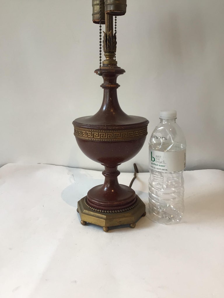 Pair of 1920s Wood Greek Key Lamps For Sale at 1stDibs