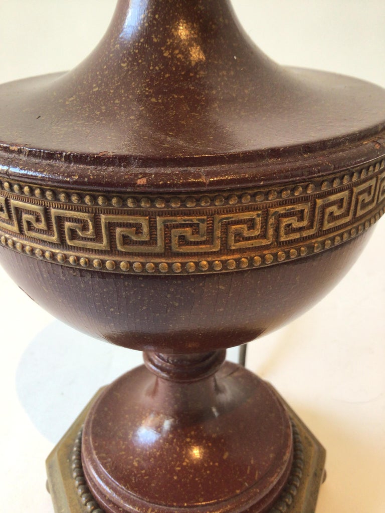 Pair of 1920s Wood Greek Key Lamps For Sale at 1stDibs