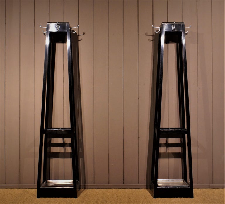 Pair of 1930s Ebonised Hat, Coat and Umbrella Stands, Black and Chrome ...