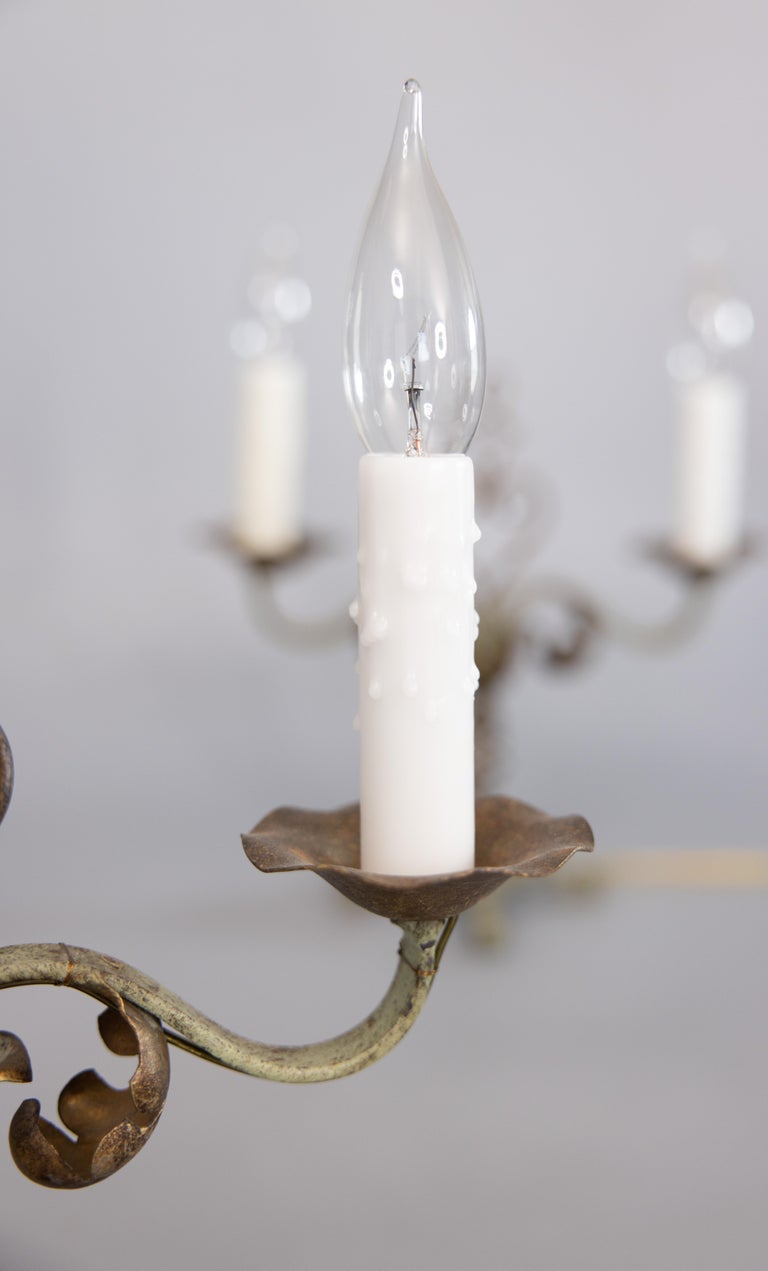 Pair of 1930s French Gilt Tole and Painted Iron Two Light Candelabras ...