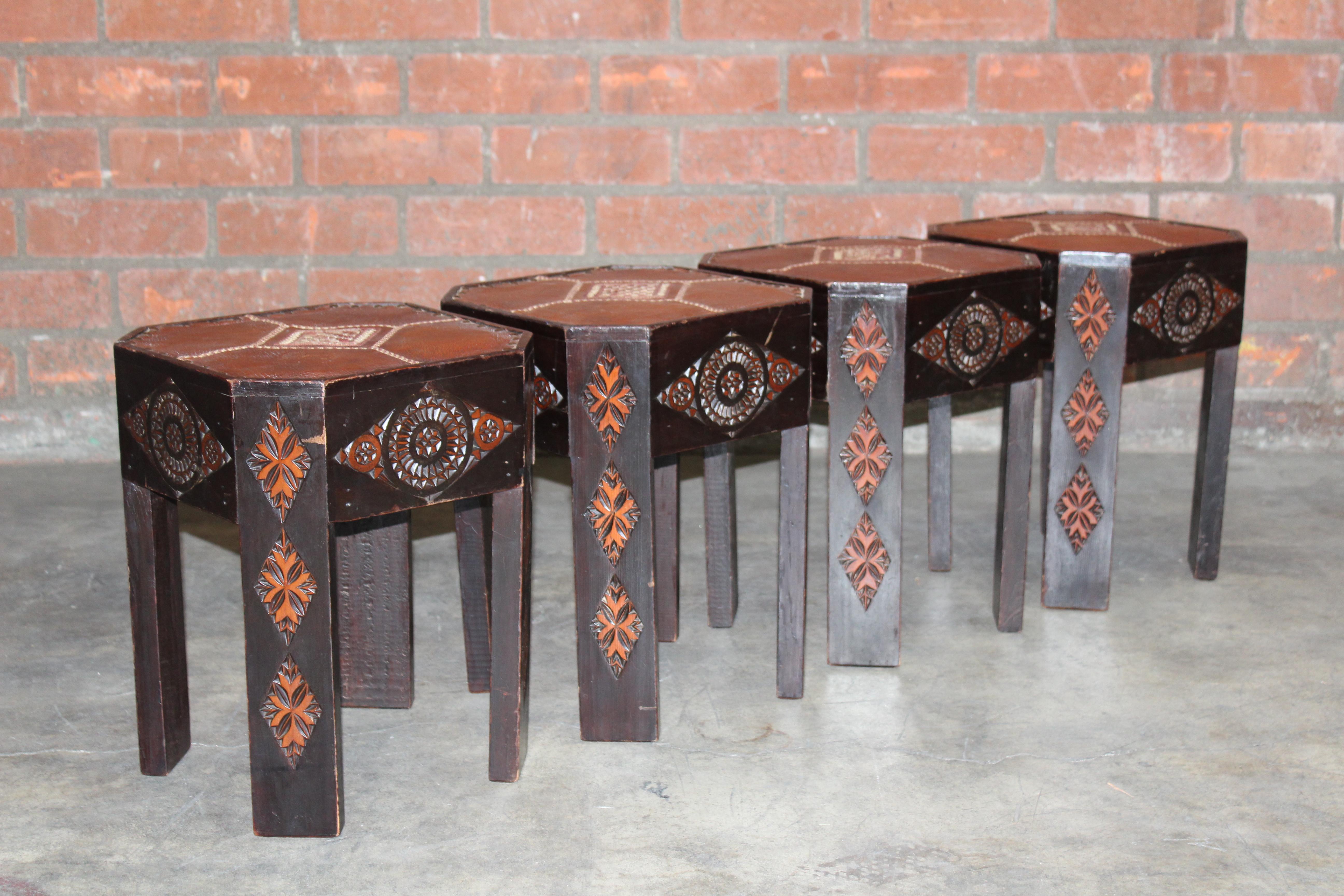 Pair of 1930s Moroccan Stools with Embroidered Nigerian Leather Tops at ...