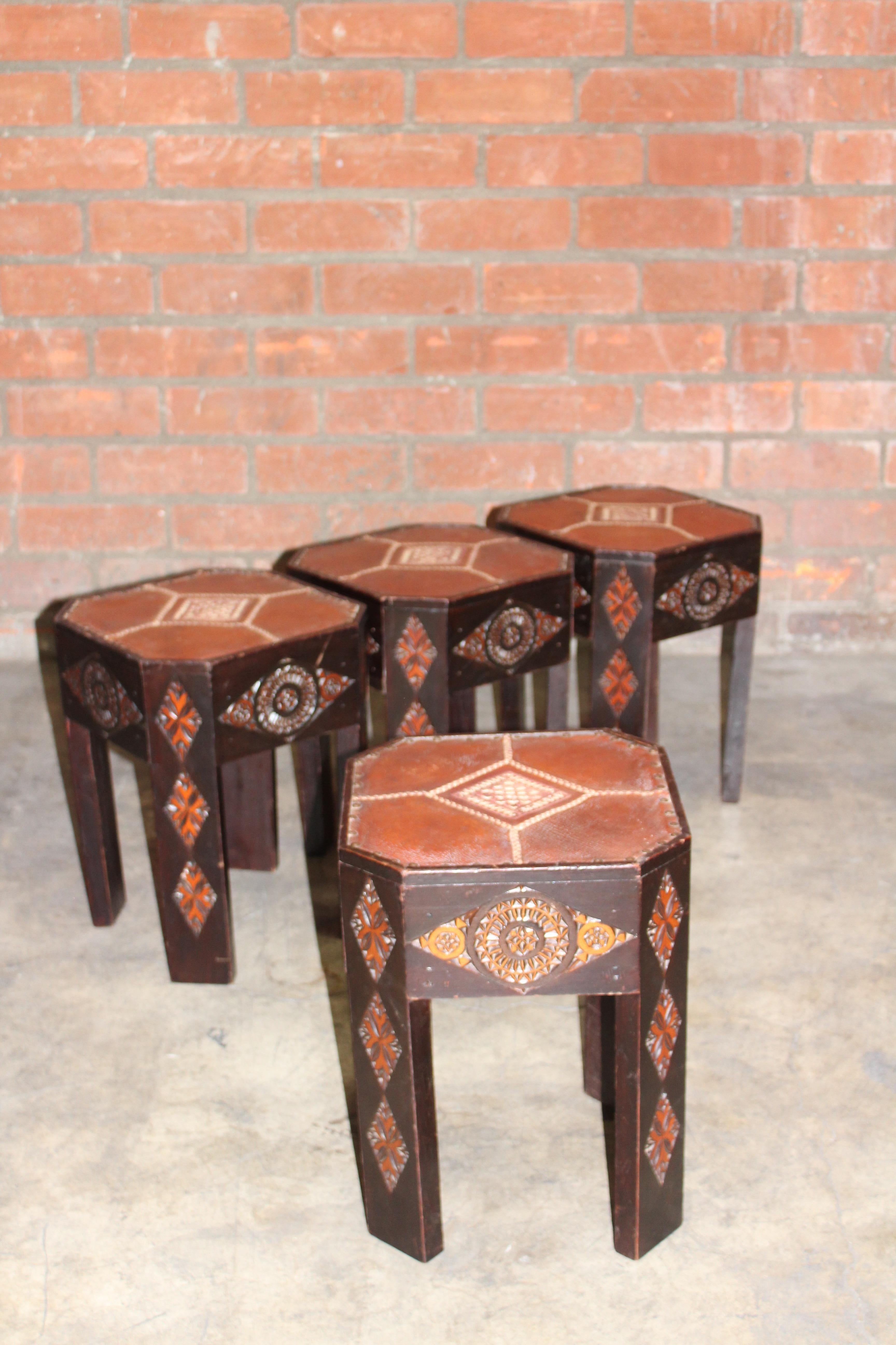 Pair of 1930s Moroccan Stools with Embroidered Nigerian Leather Tops at ...