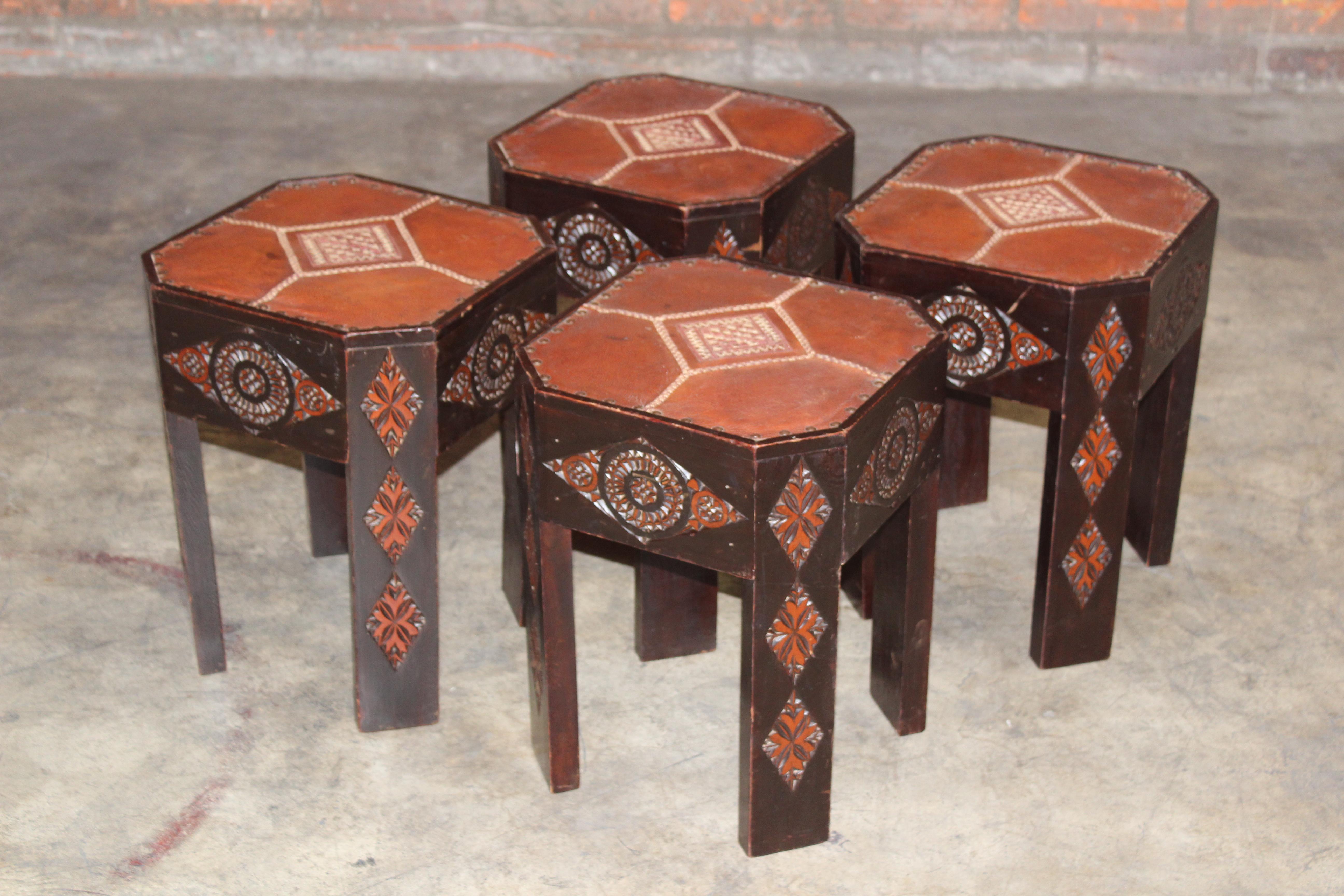 Pair of 1930s Moroccan Stools with Embroidered Nigerian Leather Tops at ...
