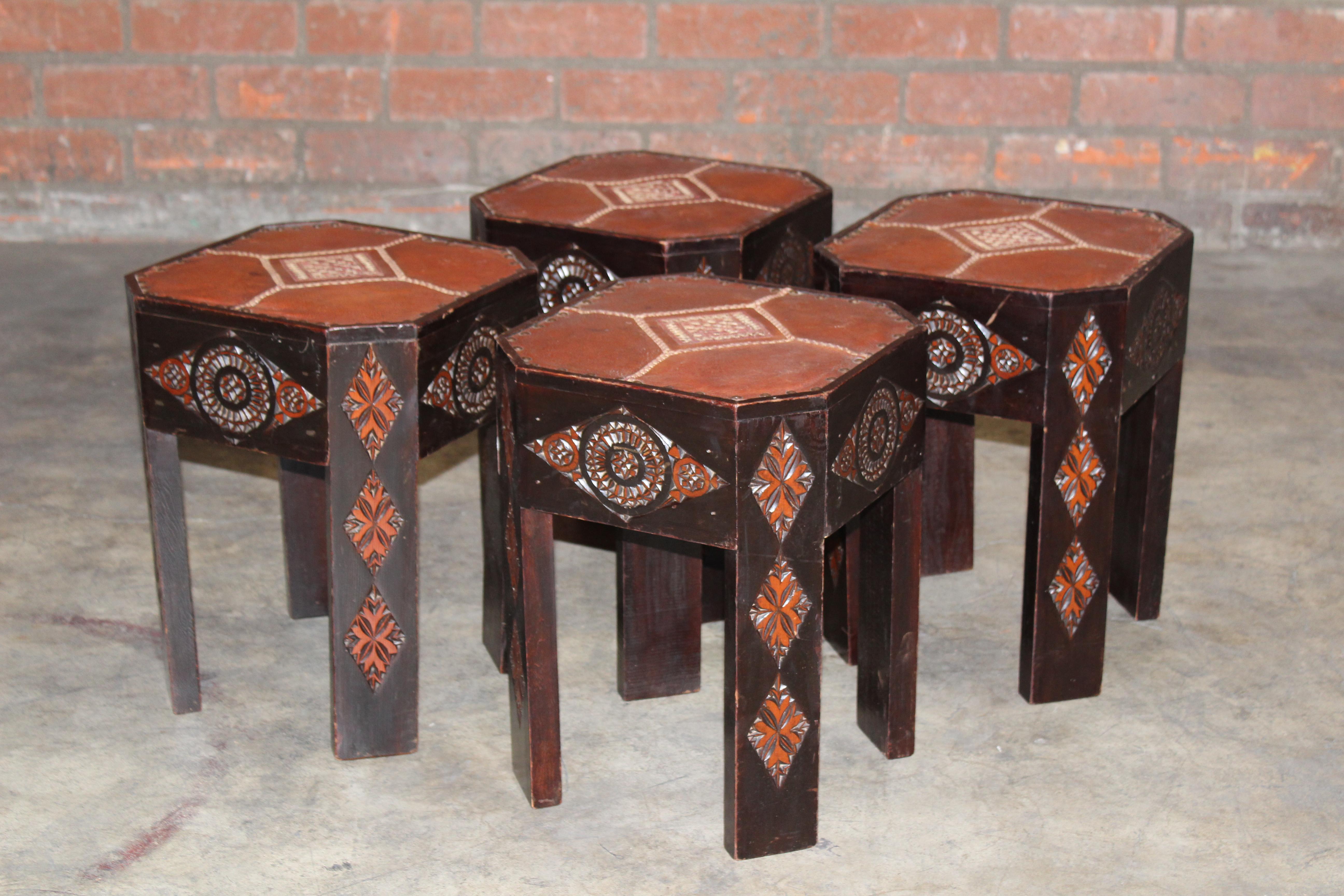 Pair of 1930s Moroccan Stools with Embroidered Nigerian Leather Tops at ...