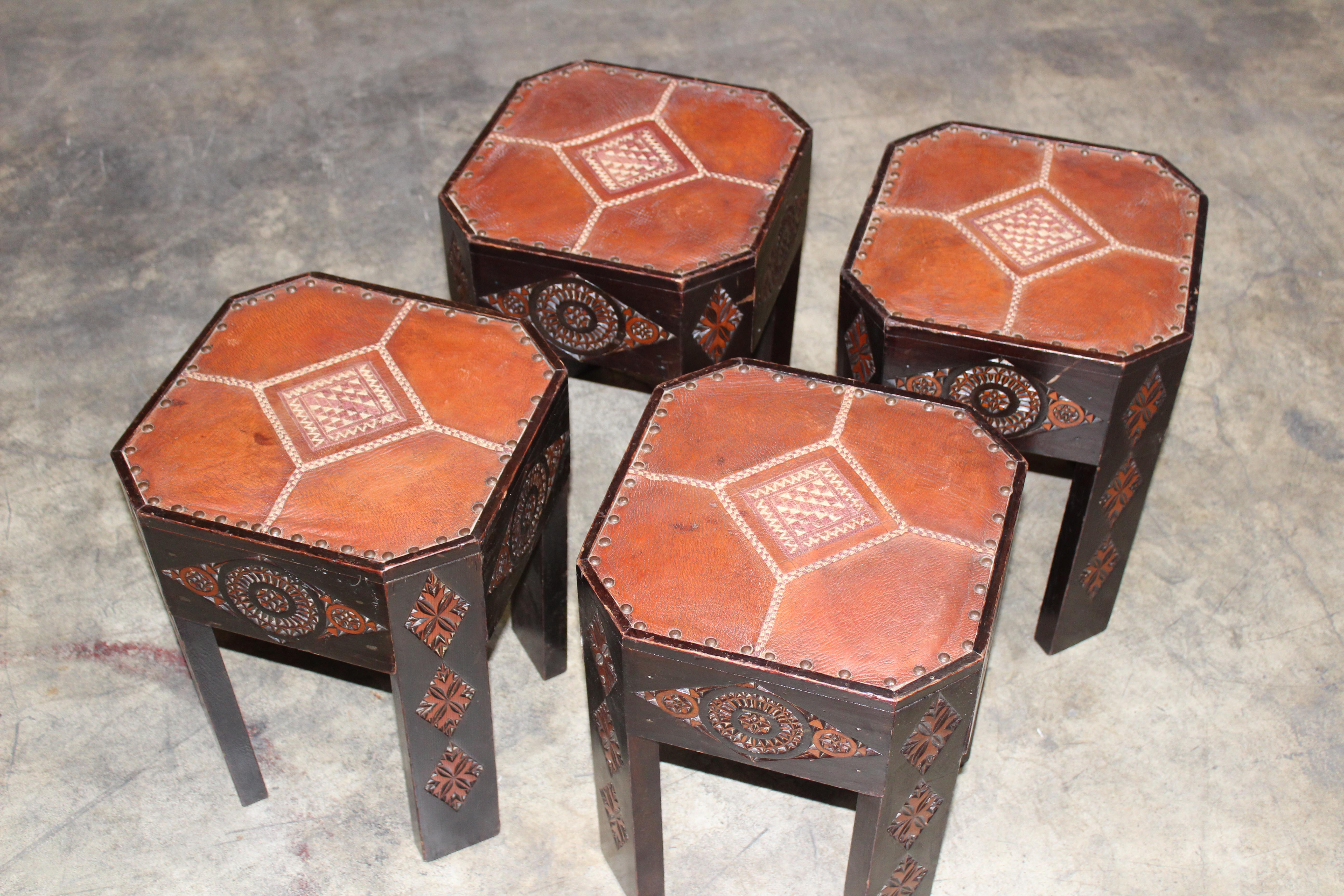 Pair of 1930s Moroccan Stools with Embroidered Nigerian Leather Tops at ...