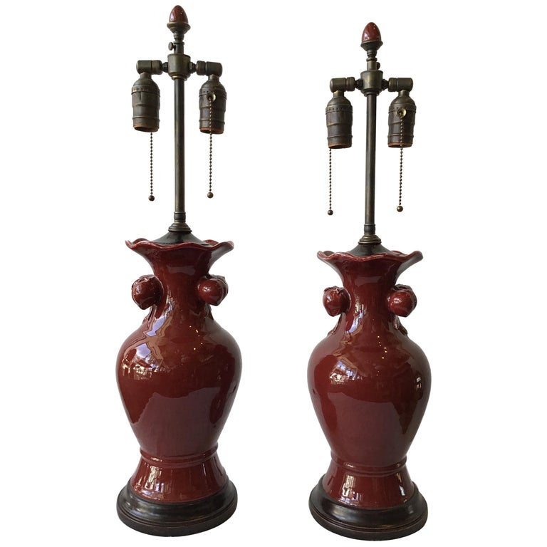 Pair of 1940s Ceramic Oxblood Lamps at 1stDibs