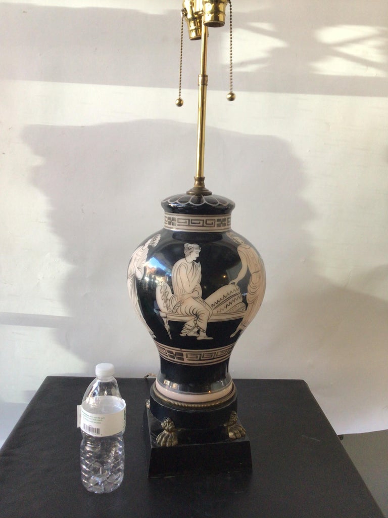 Pair of 1940s Classical Hand Painted Ceramic Lamps For Sale at 1stDibs