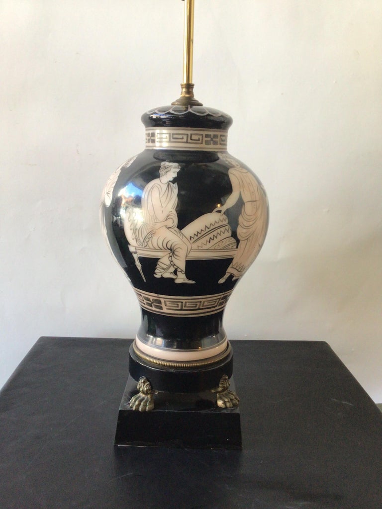 Pair of 1940s Classical Hand Painted Ceramic Lamps For Sale at 1stDibs