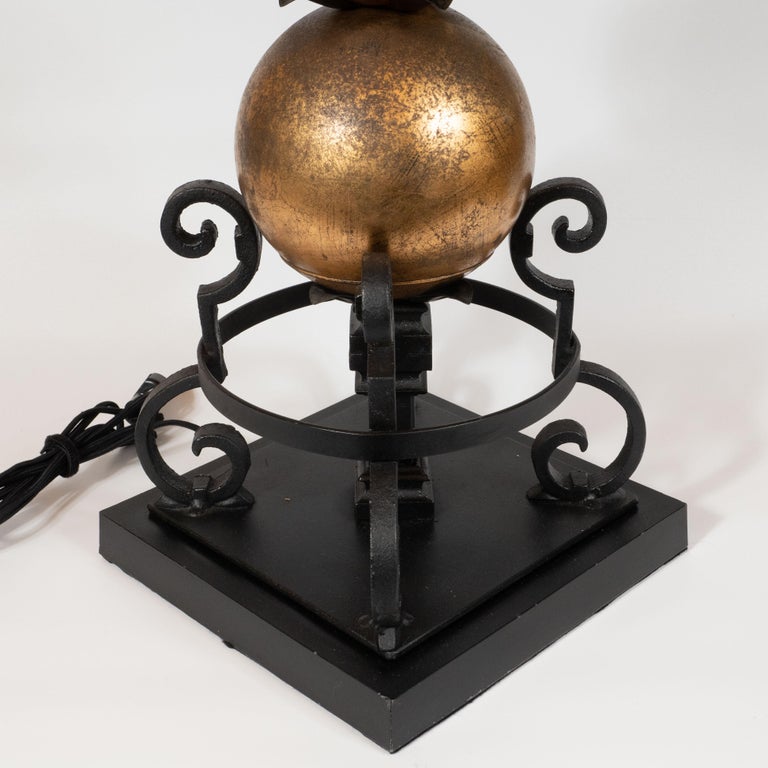 Pair of 1940s Gilded Spheres and Wrought Iron Spherical Art Moderne ...