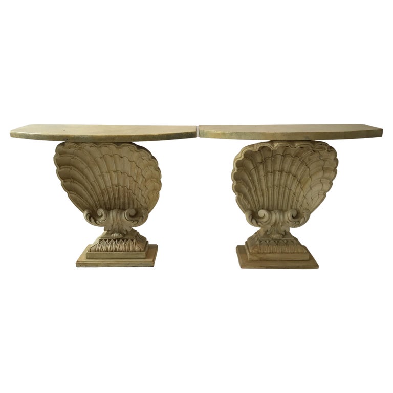 Pair of 1940s Grosfeld House Shell Consoles For Sale at 1stDibs