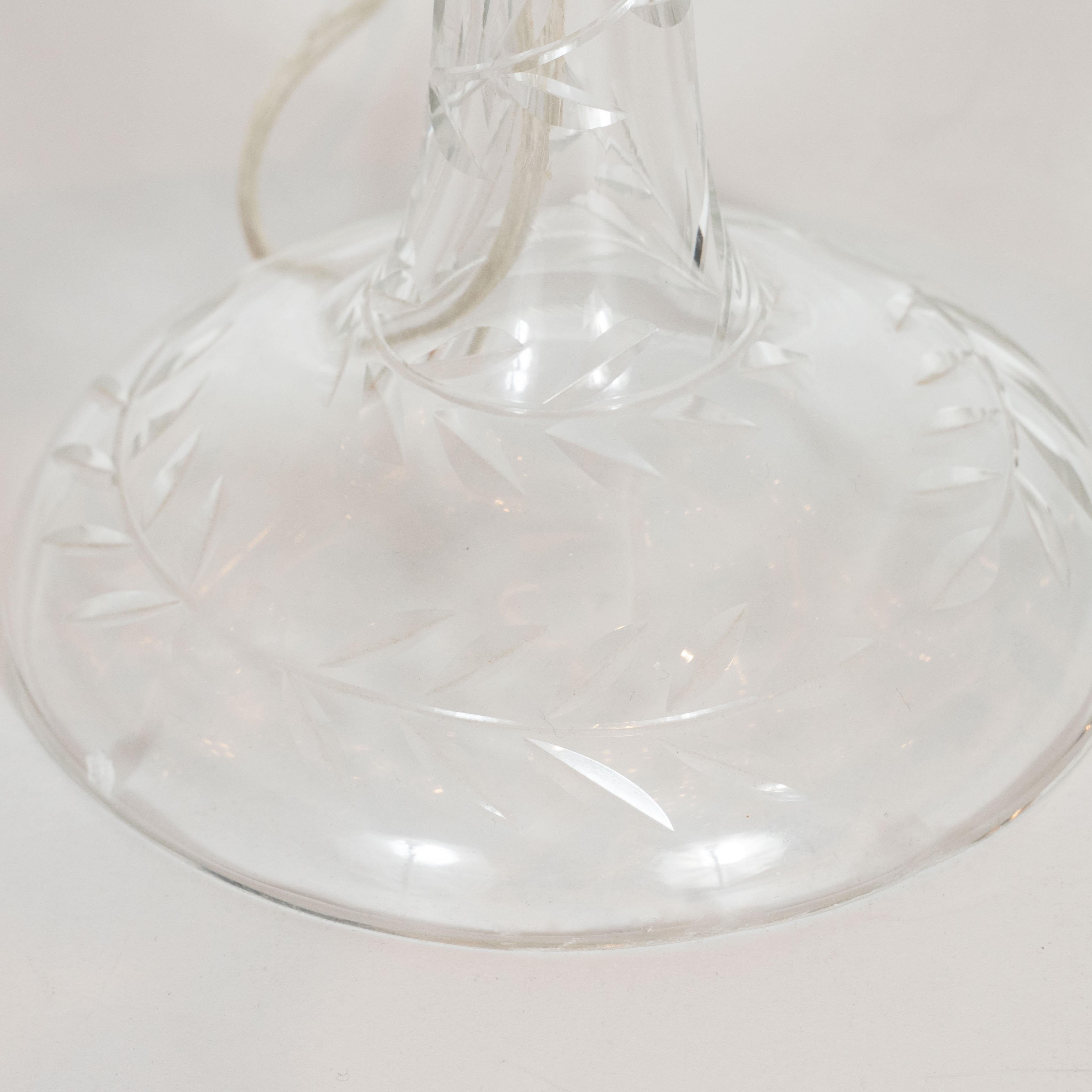 Pair of 1940s Hollywood Regency Translucent Etched Crystal Table Lamps ...