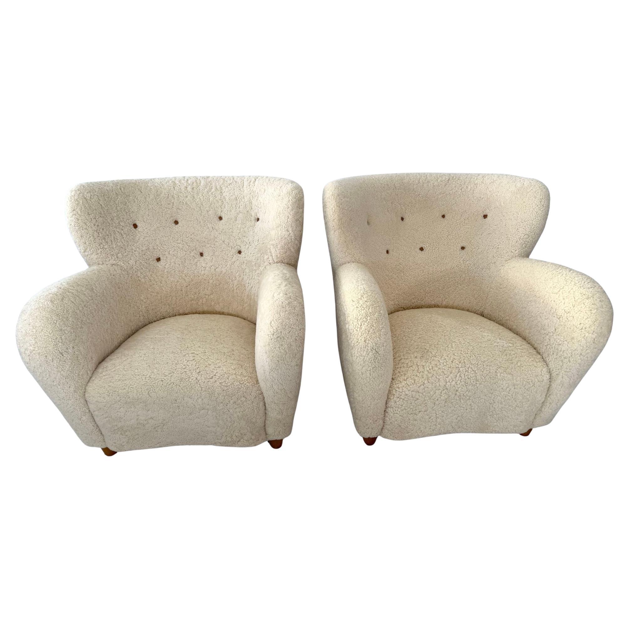 Large Pair of 1940's Scandinavian Sheepskin / Shearling Lounge Chairs ...
