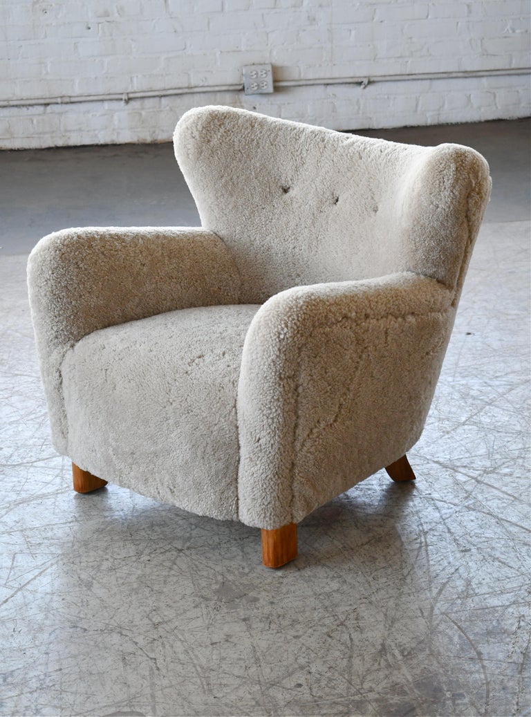 Pair of 1940's Style Classic Club or Lounge Chairs in Grey Shearling ...