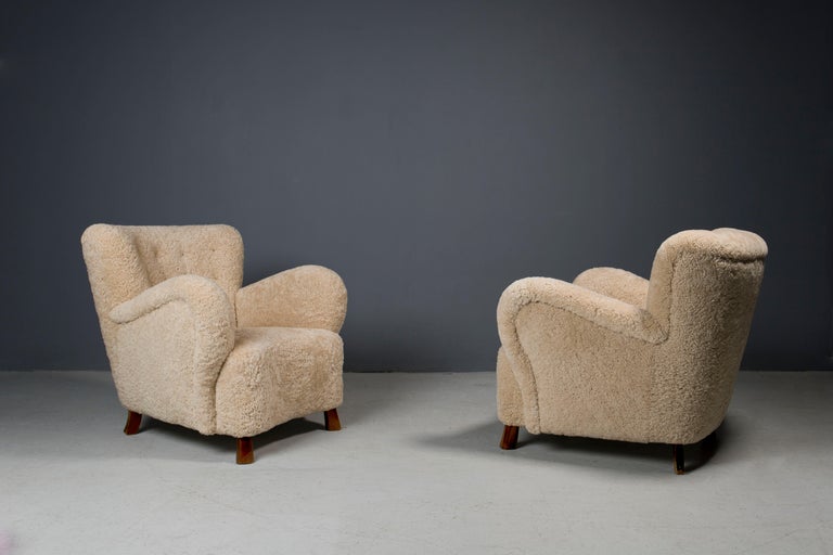 Pair of 1940s Swedish Shearling Chairs at 1stDibs