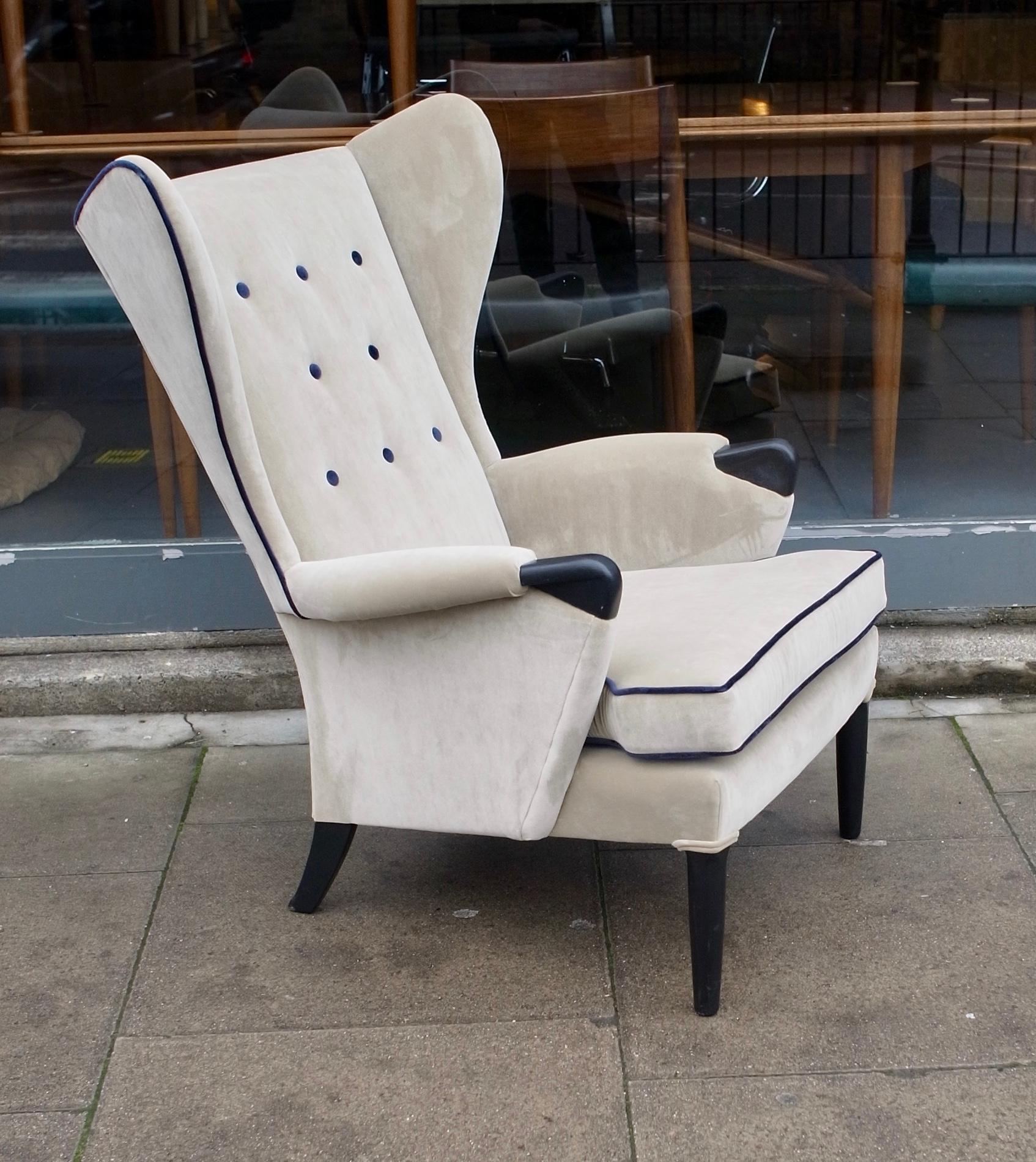 Pair of 1950s British Wingback Armchairs Upholstered in taupe Velvet ...