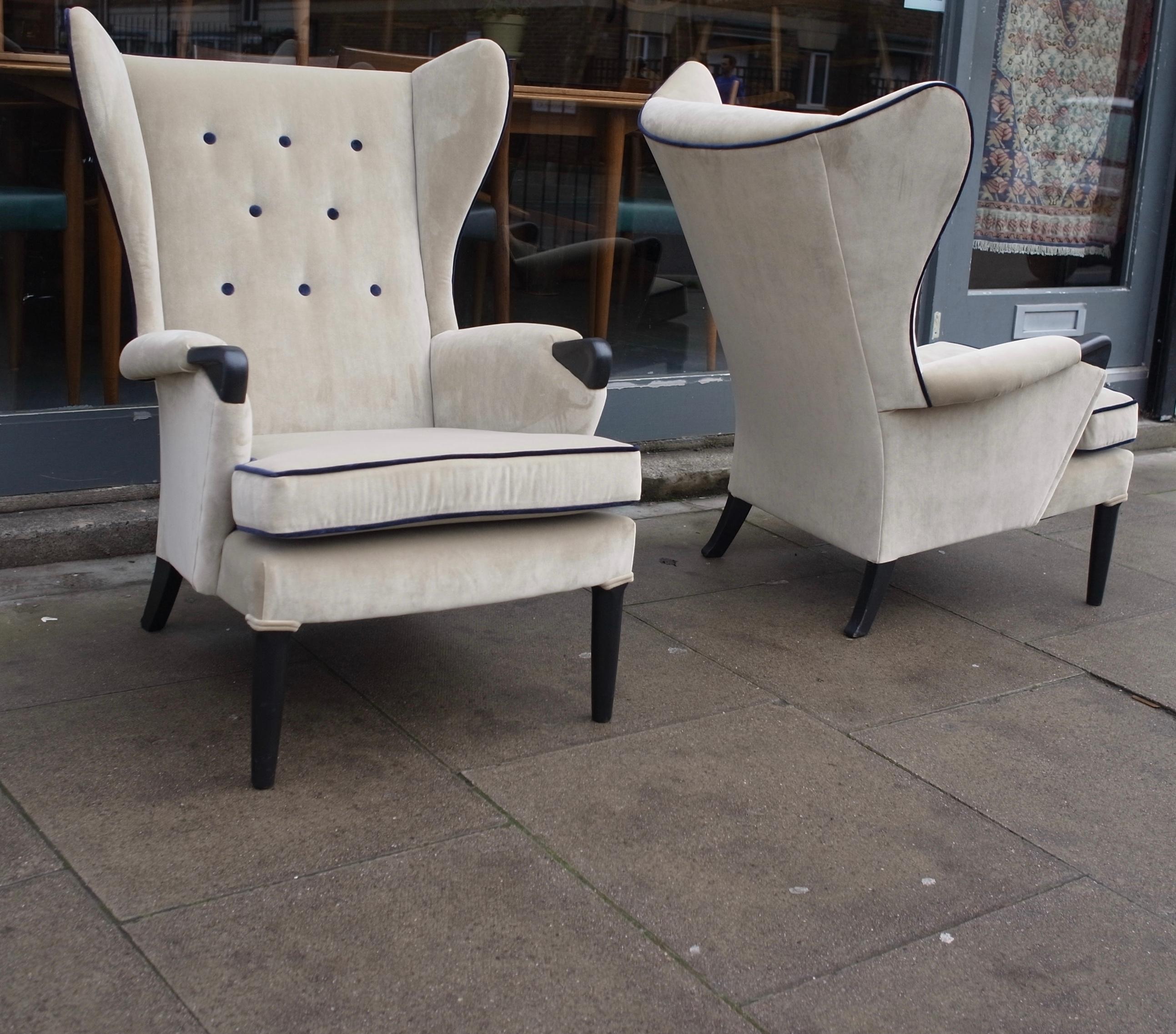Pair of 1950s British Wingback Armchairs Upholstered in taupe Velvet ...