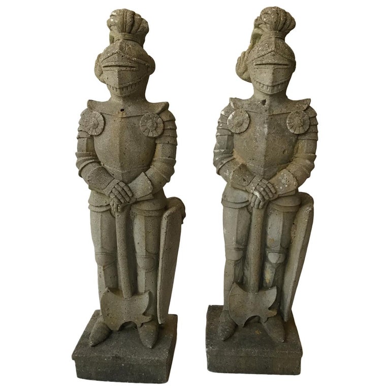 Pair of 1950s Concrete Knights at 1stDibs