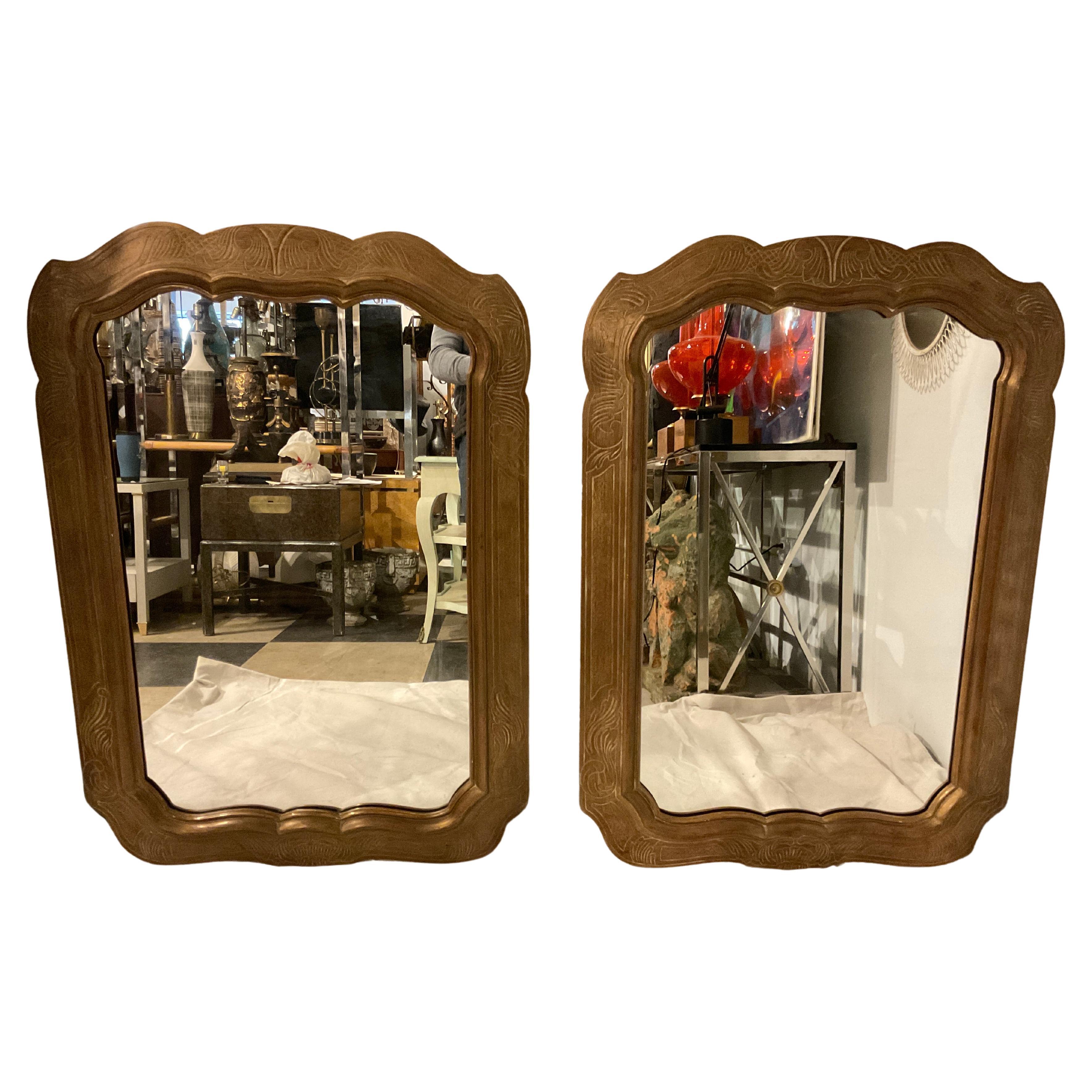 Pair Of 1950s Decorative Wood Mirrors For Sale at 1stDibs