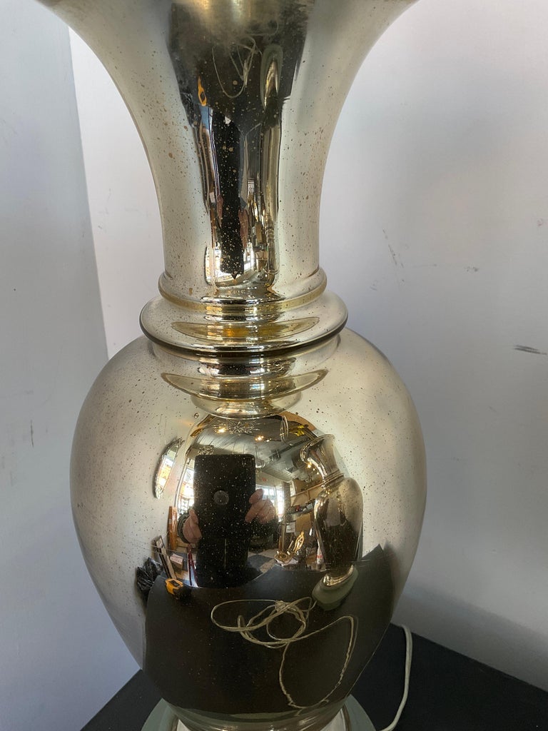 Pair of 1950s Elegant Mercury Glass Lamps on Wood Bases For Sale at 1stDibs