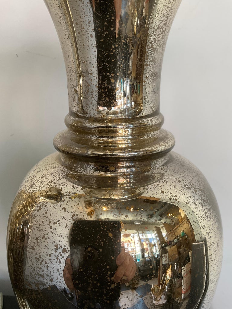 Pair of 1950s Elegant Mercury Glass Lamps on Wood Bases For Sale at 1stDibs