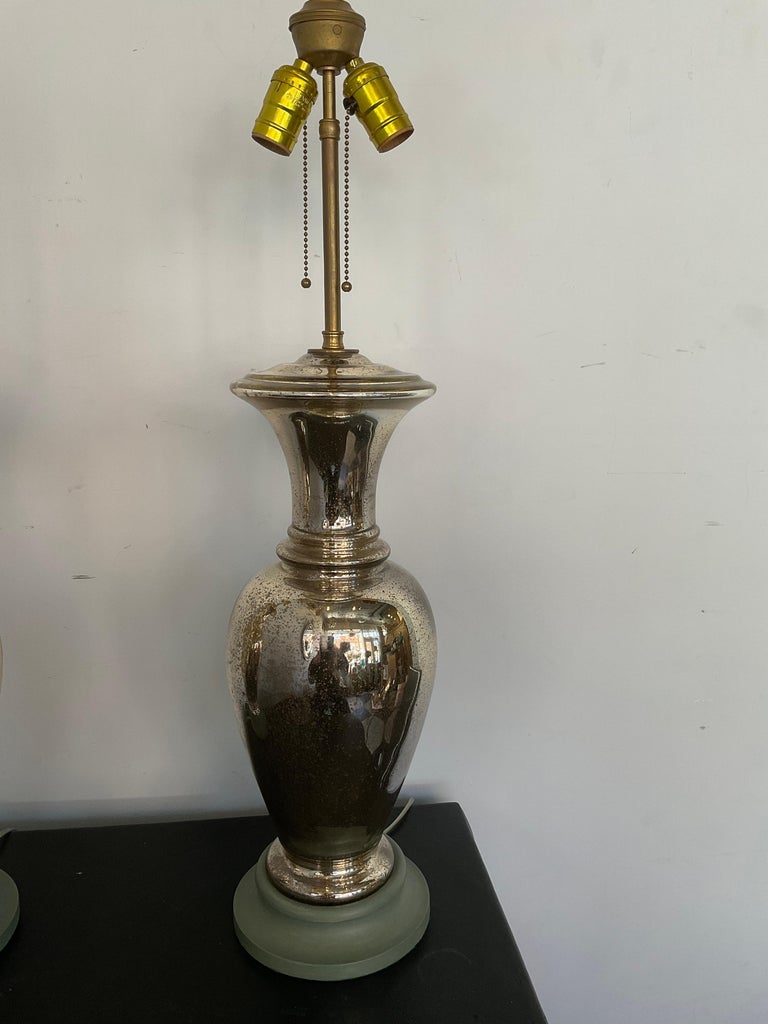 Pair of 1950s Elegant Mercury Glass Lamps on Wood Bases For Sale at 1stDibs
