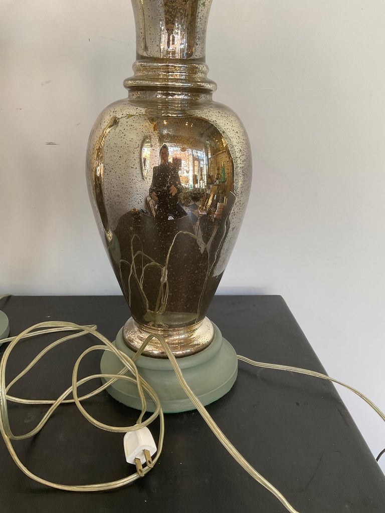 Pair of 1950s Elegant Mercury Glass Lamps on Wood Bases For Sale at 1stDibs