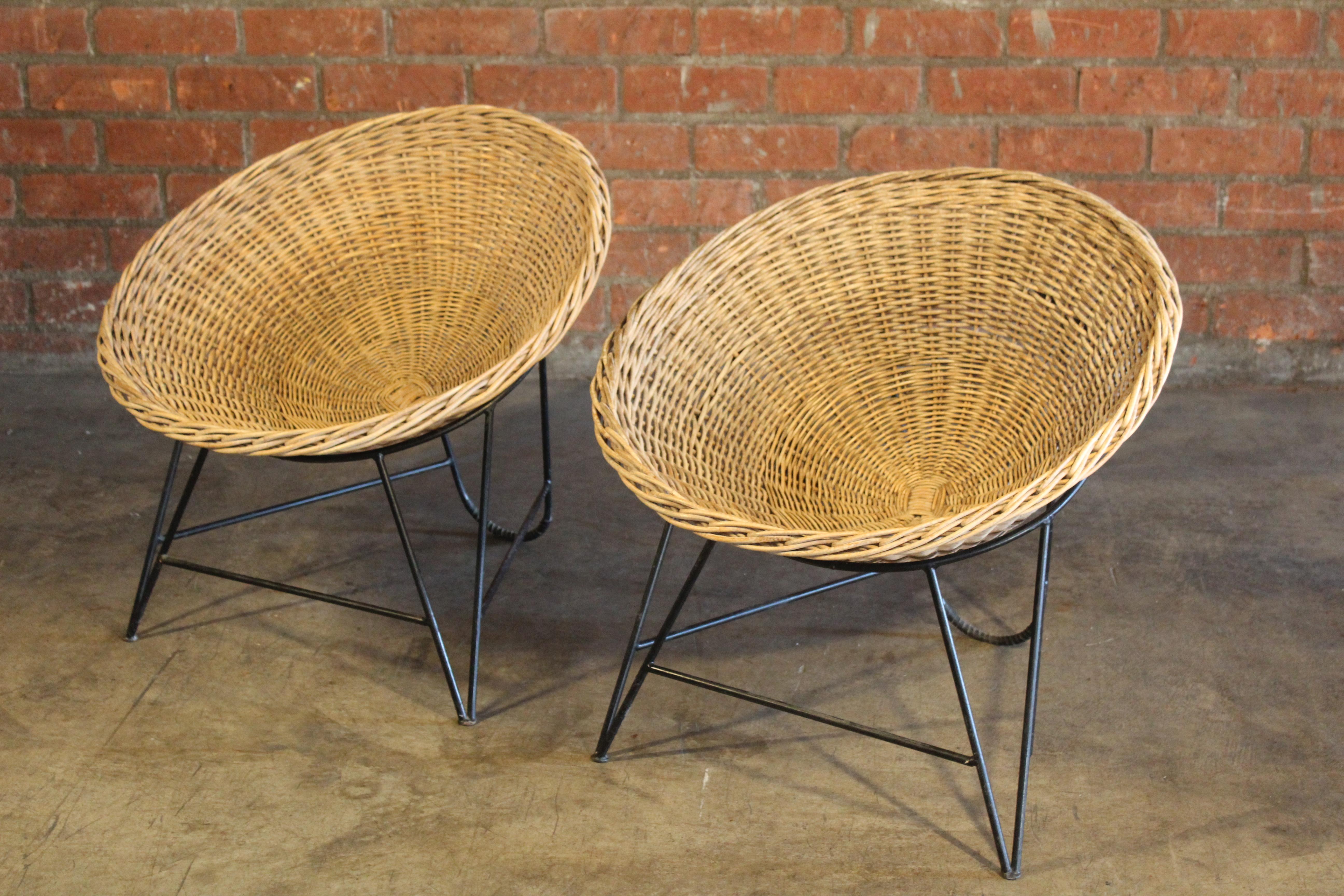 Pair of 1950s French Iron Basket Chairs For Sale at 1stDibs