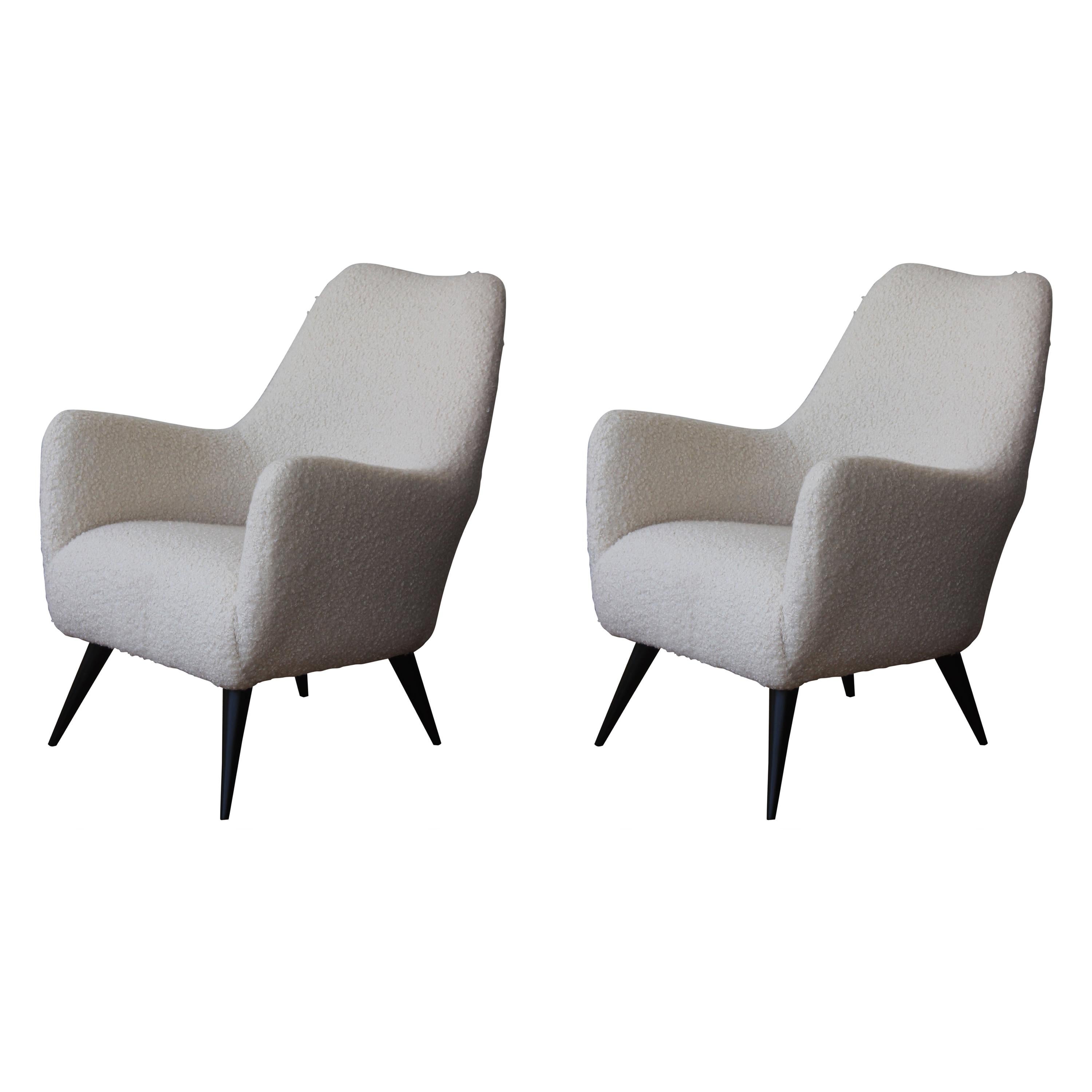 Pair of 1950s French Modern Chairs in Wool Shearling at 1stDibs