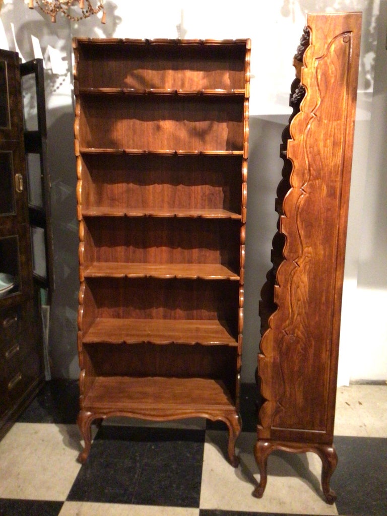Pair of 1950s French Tall Wood Bookcases For Sale at 1stDibs
