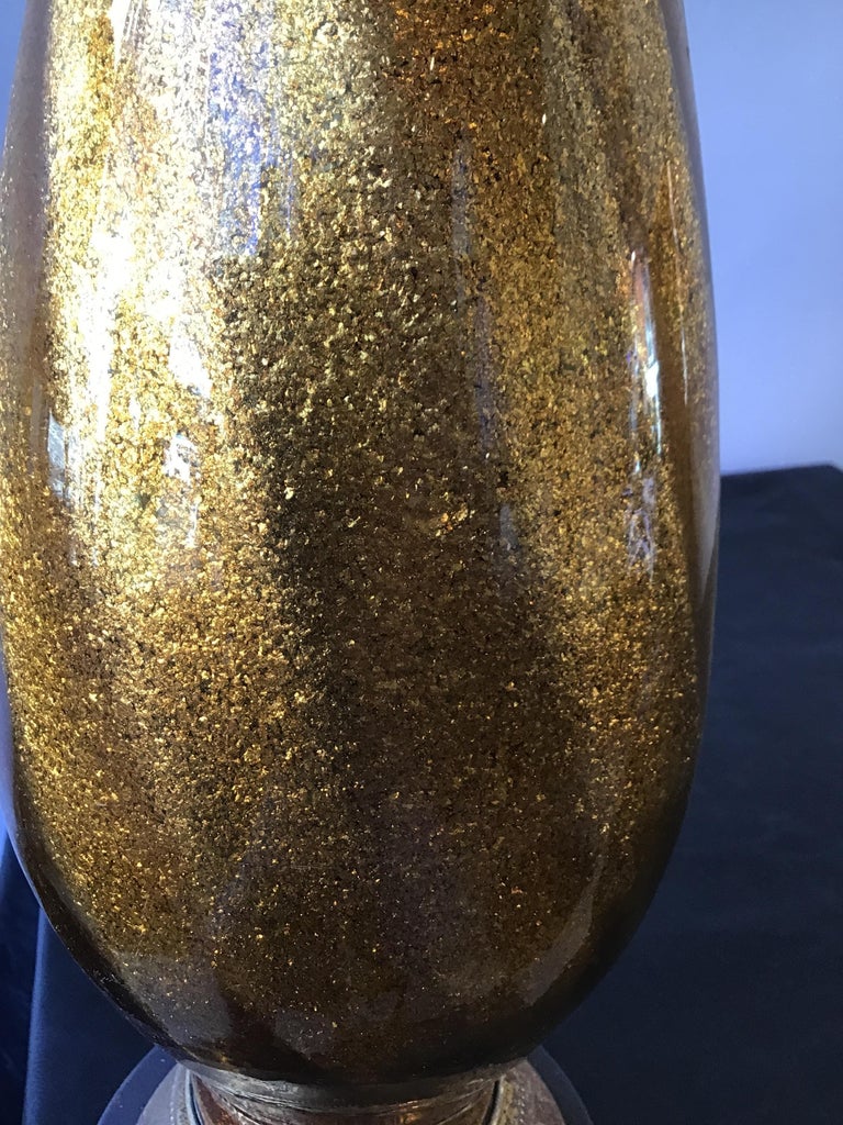 Pair Of 1950s Gold Sparkle Glass Lamps at 1stDibs
